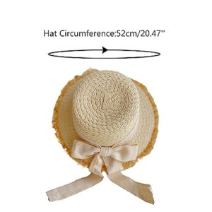 Hiking Kids Gear Children's Girls Sunscreen Hat Summer Bow Sun Hat Hat Braided Hat Beach Hat Sun Pool (Beige, One Size)