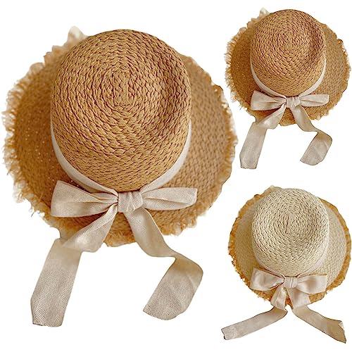 Hiking Kids Gear Children's Girls Sunscreen Hat Summer Bow Sun Hat Hat Braided Hat Beach Hat Sun Pool (Beige, One Size)