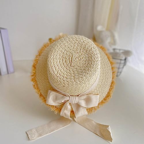 Hiking Kids Gear Children's Girls Sunscreen Hat Summer Bow Sun Hat Hat Braided Hat Beach Hat Sun Pool (Beige, One Size)