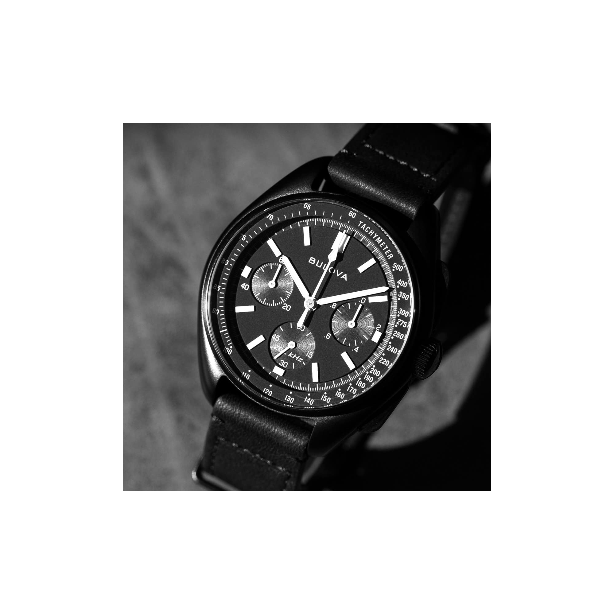 Bulova Men's Archive Series Lunar Pilot 6-Hand Chronograph Precisionist Black Ion-Plated Stainless Steel, Black NATO Strap and Sapphire Crystal Style: 98A186