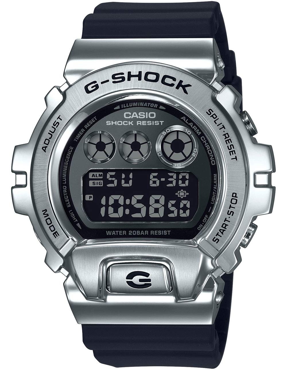 Men's Casio G-Shock 25th Anniversary Limited Edition Digital Stainless Steel and Black Resin Strap Watch GM6900-1