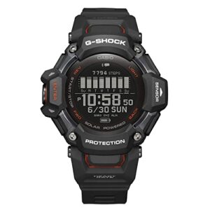 casio men's g-shock move gbd-h2000 series, multisport (run, bike, swim, gym workout), gps + heart rate watch, quartz solar assisted black and red watch with black resin strap