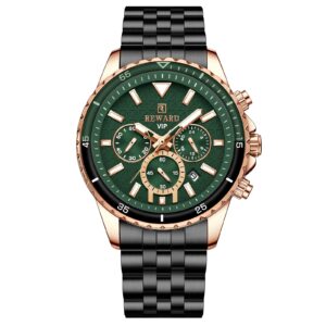 reward mens wrist watches fashion round dial business date chronograph luminous waterproof big face watch for men green black