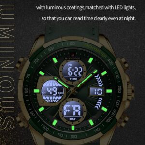 NAVIFORCE Men's Military Digital Watches Analog Quartz Waterproof Watch Sport Multifunctional Leather Wristwatch