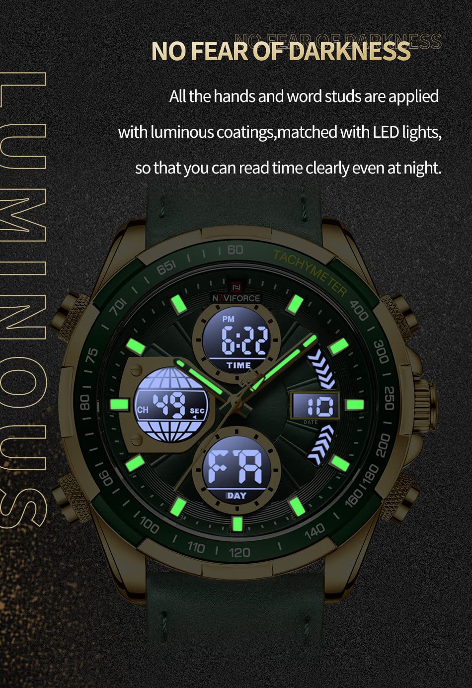 NAVIFORCE Men's Military Digital Watches Analog Quartz Waterproof Watch Sport Multifunctional Leather Wristwatch