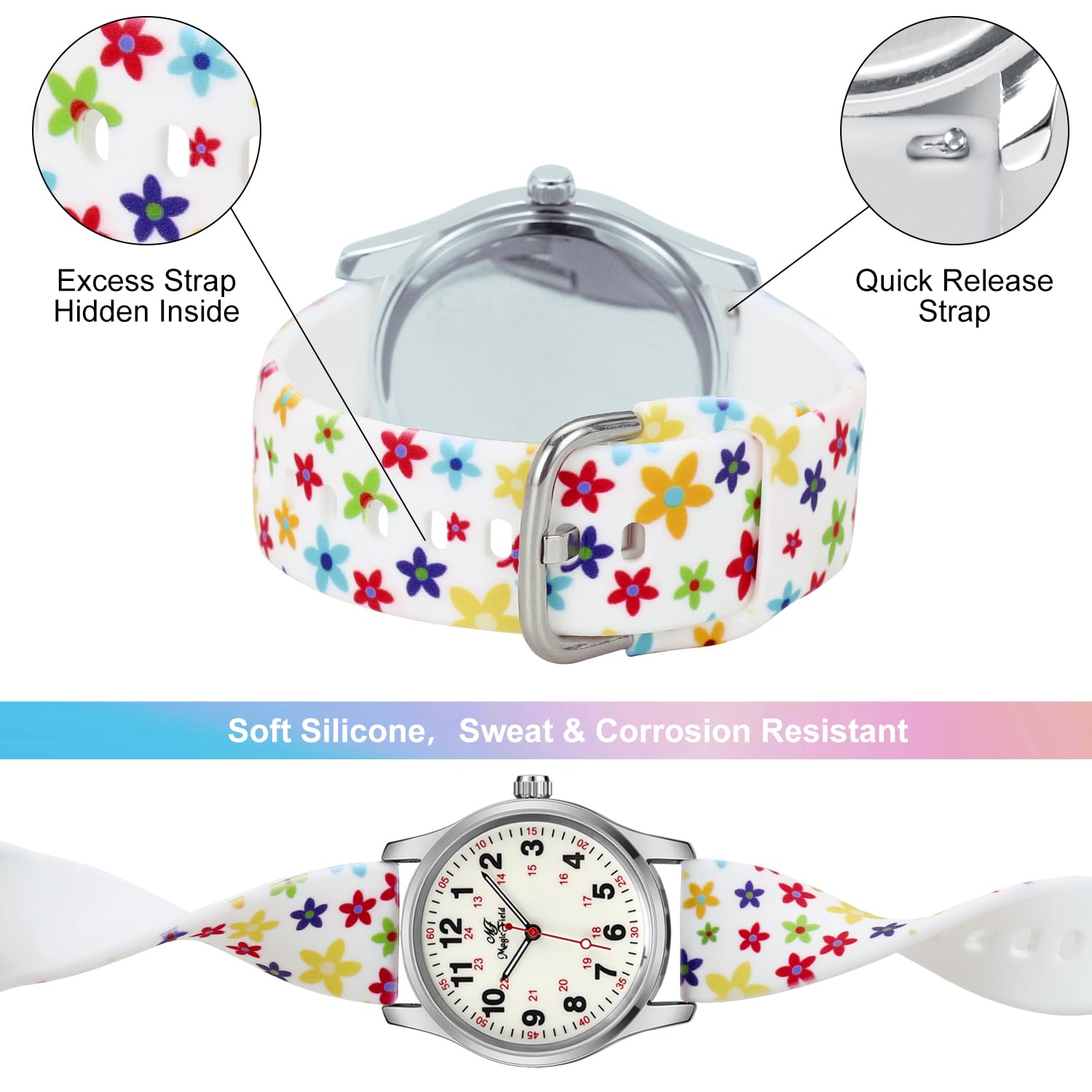 SIBOSUN Wrist Watch for Nurse, Medical Students, Doctors - Unisex Easy to Read Watches 12/24 Hour with Second Hand Water Resistant Silicone Band Quick Release White