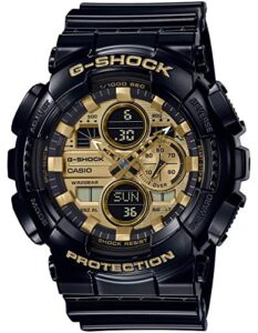 g-shock men's casio analog-digital gold dial black resin strap watch ga140gb-1a1