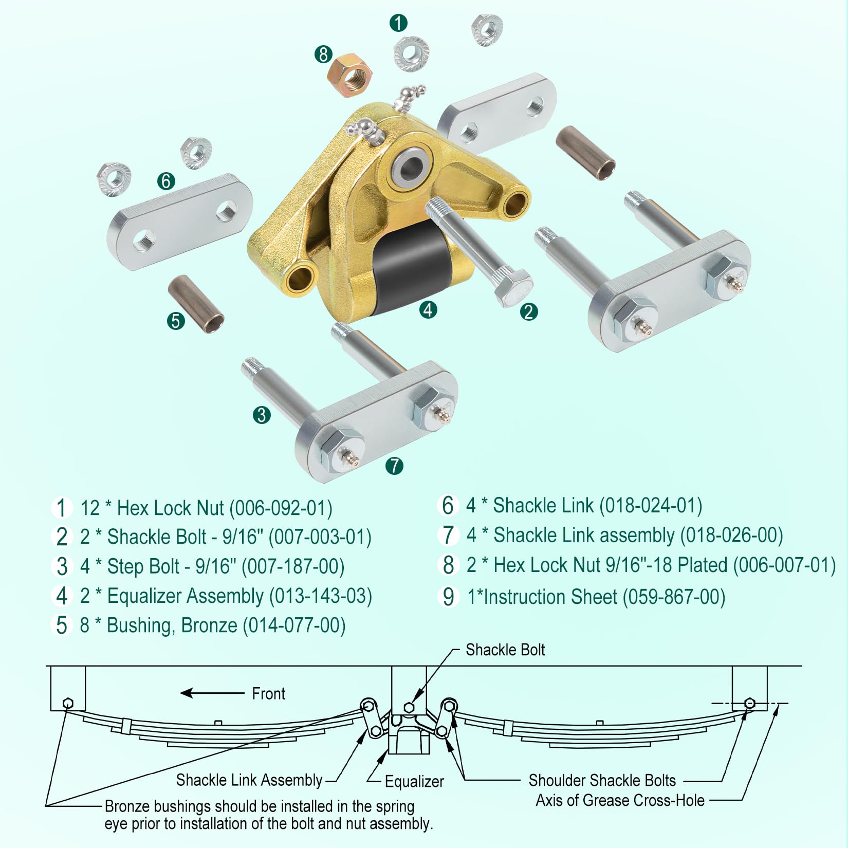 yourour K71-652-00 Complete Tandem Kit,Replacement for Dexter E-Z Flex Tandem Trailer Suspension Kit,33" Axle Centers and Axles Up to 6000 Lbs,26.00" Double Eye Springs.