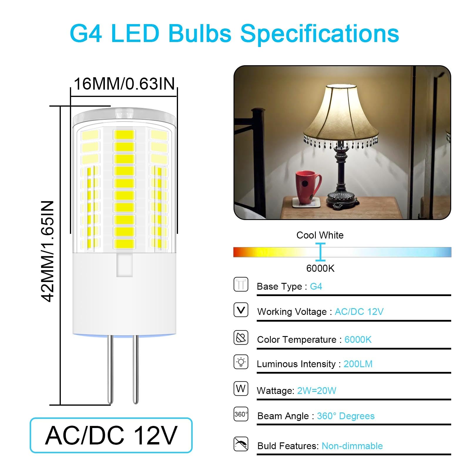 TZHILAN G4 LED Bulb 2W T3 JC Type Bi-Pin Base Light Bulbs 12V AC/DC 20W-30W Halogen Bulb Replacement for Outdoor Landscape Lighting Deck Stair Step Path Paver Lights, 6000K Daylight White, 5 Pack