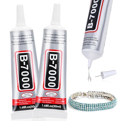 B-7000 Clear Fabric Glue, 2 PCS 50ML Rhinestone Jewelry Glue Super Strong Adhesive Glue for All Purpose DIY Art Crafts Stone Beads Jewelry Repair