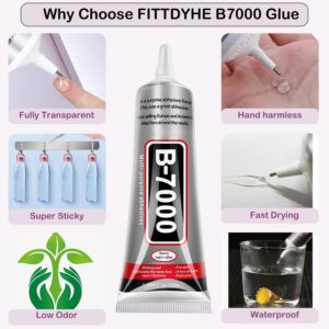 B7000 Jewelry Glue for Jewelry Making, FITTDYHE 2PCS 50ML/1.69 fl oz Clear Glue Rhinestone Clear Glue Fabric glue, Multipurpose Super Adhesive B-7000 Glue for Phone Repair Nail Art Wood Glass Charms