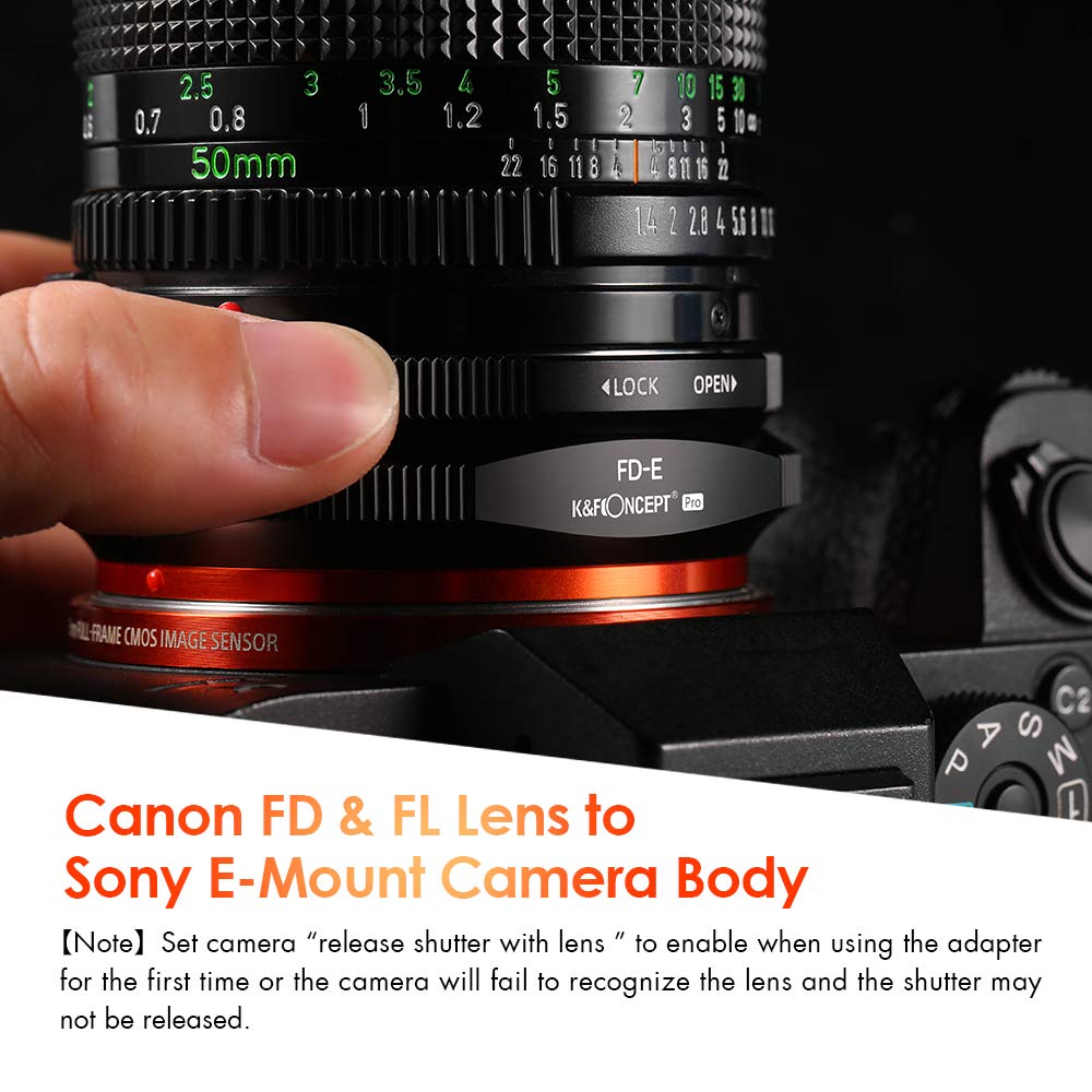 K&F Concept FD to E Mount Lens Mount Adapter Comaptible for Canon FD FL Mount Lens to E NEX Mount Mirrorless Cameras with Matting Varnish Design Comaptible for Sony A6000 A6400 A7II A5100 A7 A7RIII