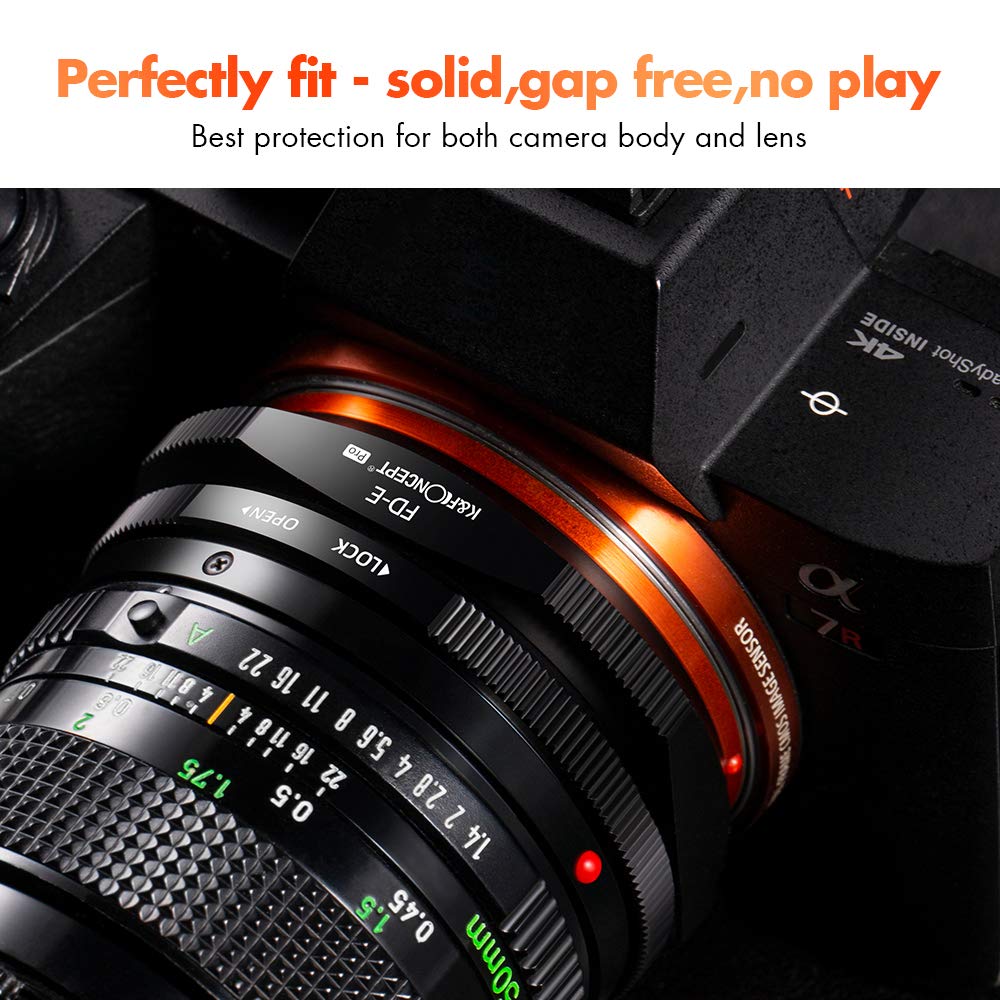 K&F Concept FD to E Mount Lens Mount Adapter Comaptible for Canon FD FL Mount Lens to E NEX Mount Mirrorless Cameras with Matting Varnish Design Comaptible for Sony A6000 A6400 A7II A5100 A7 A7RIII