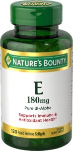 nature's bounty vitamin e pills and supplement softgels, supports antioxidant health, 400iu, multi, 180 mg, 120 count (pack of 1)