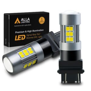 alla lighting super bright 2000lms t25 3156 3157 led bulbs, 6000k white back-up reverse lights, drl, turn signal, brake tail lights replacement, 3035 27-smd 3056 3156k 3157k 3057 3047 4114 3457 3456