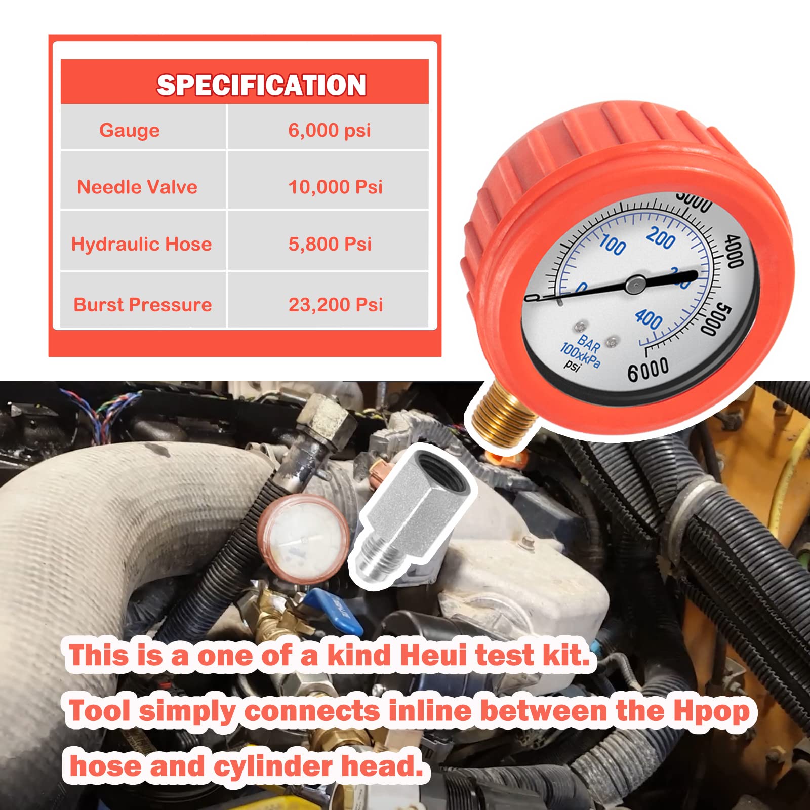 E-cowlboy Hpop Test Tool Kit High Pressure Oil for DT466 DT530 / for International Maxxforce DT9, DT10 1996-2015