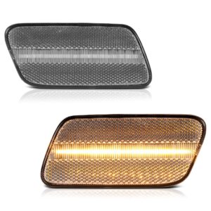 vipmotoz front full led side marker lights lamps compatible with 1996-2002 mercedes benz w210 e class e300 e320 e420 e430 e55 amg chrome housing clear lens 6000k diamond white 2-pieces pair set