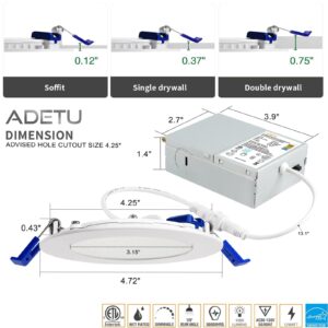 Adetu 12 Pack 4 Inch Ultra-Thin LED Recessed Ceiling Light with Junction Box, Dimmable Canless Wafer Downlight,6000K Daylight Deluxe,9W Eqv 80W,810LM High Brightness,ETL and Energy Star Certified