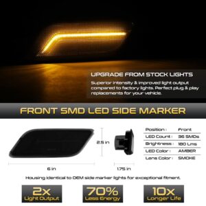 VIPMOTOZ Front Full LED Side Marker Lights Lamps Compatible With 2010-2013 Mercedes Benz W212 E Class E350 E400 E550 E63 AMG Smoked Tinted Housing Clear Lens 6000K Diamond White 2-Pieces Pair Set