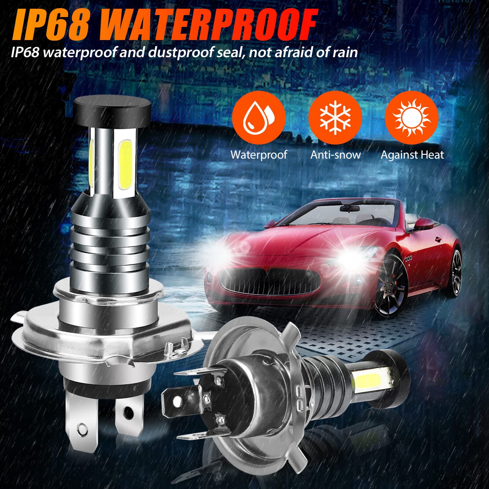 Soonbuy 2PCS H4 LED Car Headlight Bulb 6000K 9003 HB2 Hi/Lo Beam Light Conversion Kit e Ip68 Water Resistant 360 Degrees Beam