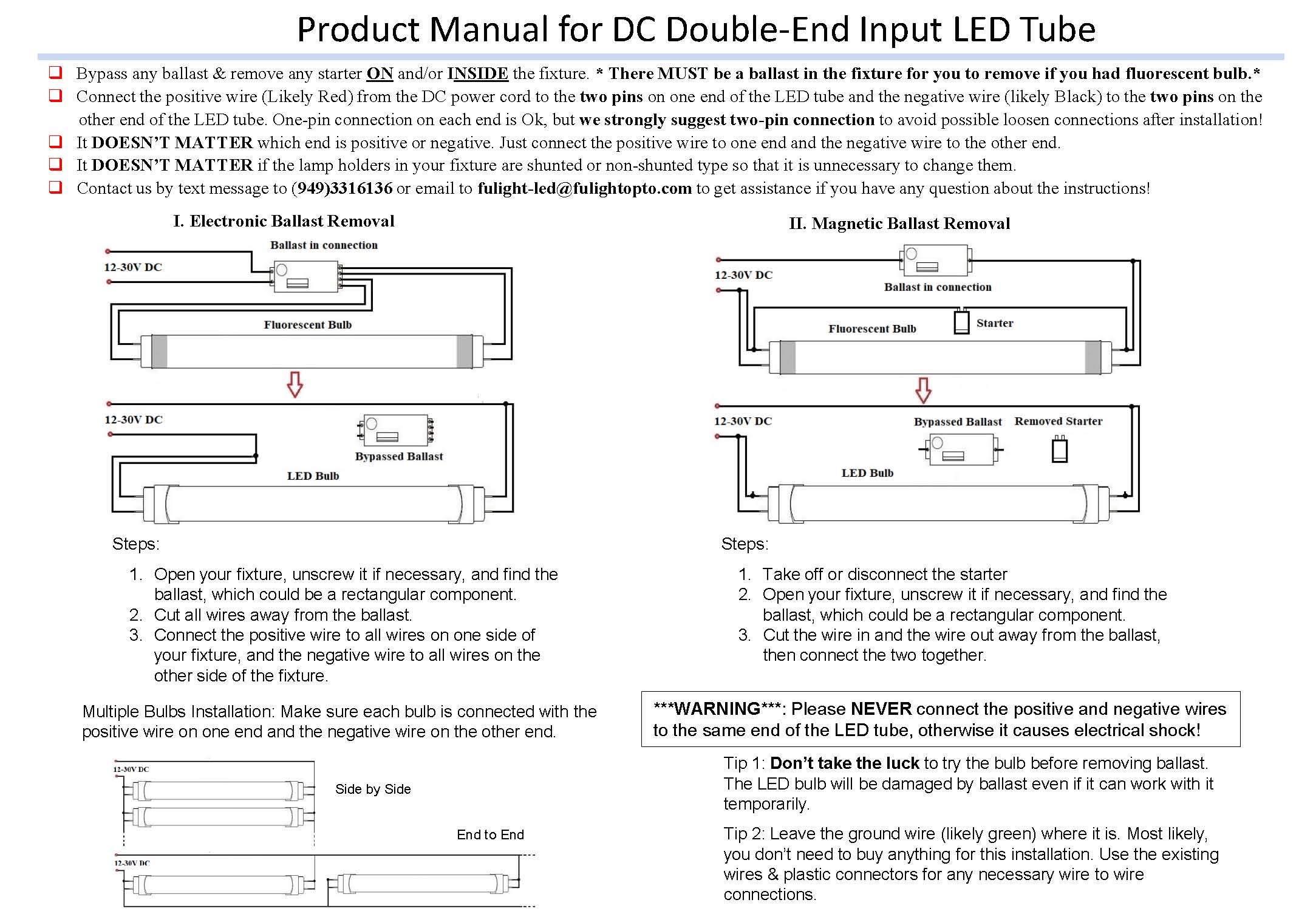 Fulight Type B & 12-30V DC F8T5/D LED Tube Light (Rotatable) - 12-Inch (11-3/4 Inches Actual Length) 1FT 4W, Daylight 6000K, Double-End Powered, Frosted Cover- for RV (Not a Plug-and-Play)