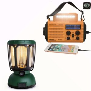 mesqool led camping lantern rechargeable 6000mah run for 10-200 hours & solar crank cr1009 survival radio emergency radio