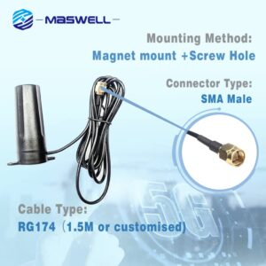 Maswell Cellular Antenna 600-6000 MHz 5G 4G WiFi6 Magnet and Screw Mount cost effective for IoT and Vending Machines（Indoor/Outdoor Cabinet IoT Antenna NOT for boosting