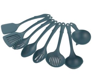 wisconic 8-piece utensil set - plastic, durable kitchenware, dishwasher safe, heat resistant up to 400f - includes turner, spoon, & more - made in the usa - prussian blue