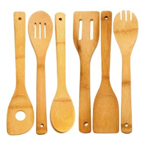 perfectware wooden spoon and spatula set. pack of 6. 6-piece bamboo utensil set.wood spatula spoon nonstick kitchen utensil set. perfect christmas gifts. wooden utensils