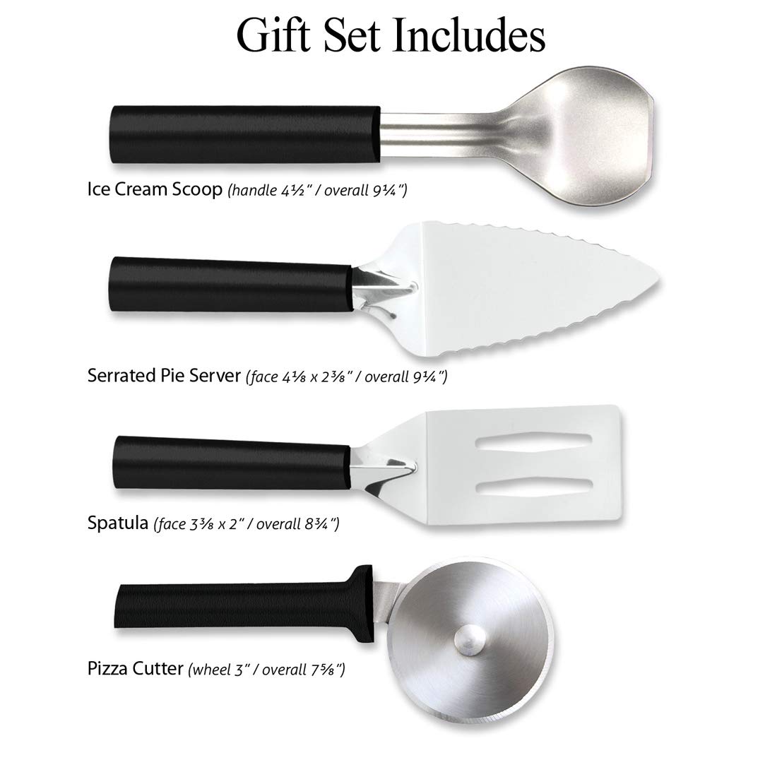 Rada Cutlery 4-Piece Kitchen Utensil Gift Set Stainless Steel Resin Made in USA, Black Handle