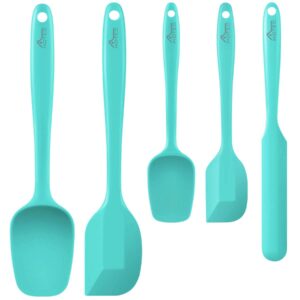 hotec food grade silicone rubber spatula set kitchen utensils for baking, cooking, and mixing high heat resistant non stick dishwasher safe bpa-free set of 5 aqua skay