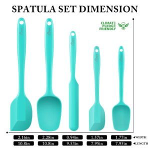 HOTEC Food Grade Silicone Rubber Spatula Set Kitchen Utensils for Baking, Cooking, and Mixing High Heat Resistant Non Stick Dishwasher Safe BPA-Free Set of 5 Aqua Skay