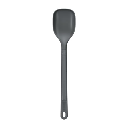 Zyliss E980228 Medium Cooking Spoon, Sustainable Wheatstraw/Nylon, Non Stick, Heat Resistant Silicone Head, Kitchen Utensil, Beluga Grey, 12.1" x 2.5", Dishwasher Safe, 5 Year Guarantee