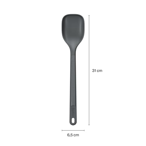 Zyliss E980228 Medium Cooking Spoon, Sustainable Wheatstraw/Nylon, Non Stick, Heat Resistant Silicone Head, Kitchen Utensil, Beluga Grey, 12.1" x 2.5", Dishwasher Safe, 5 Year Guarantee