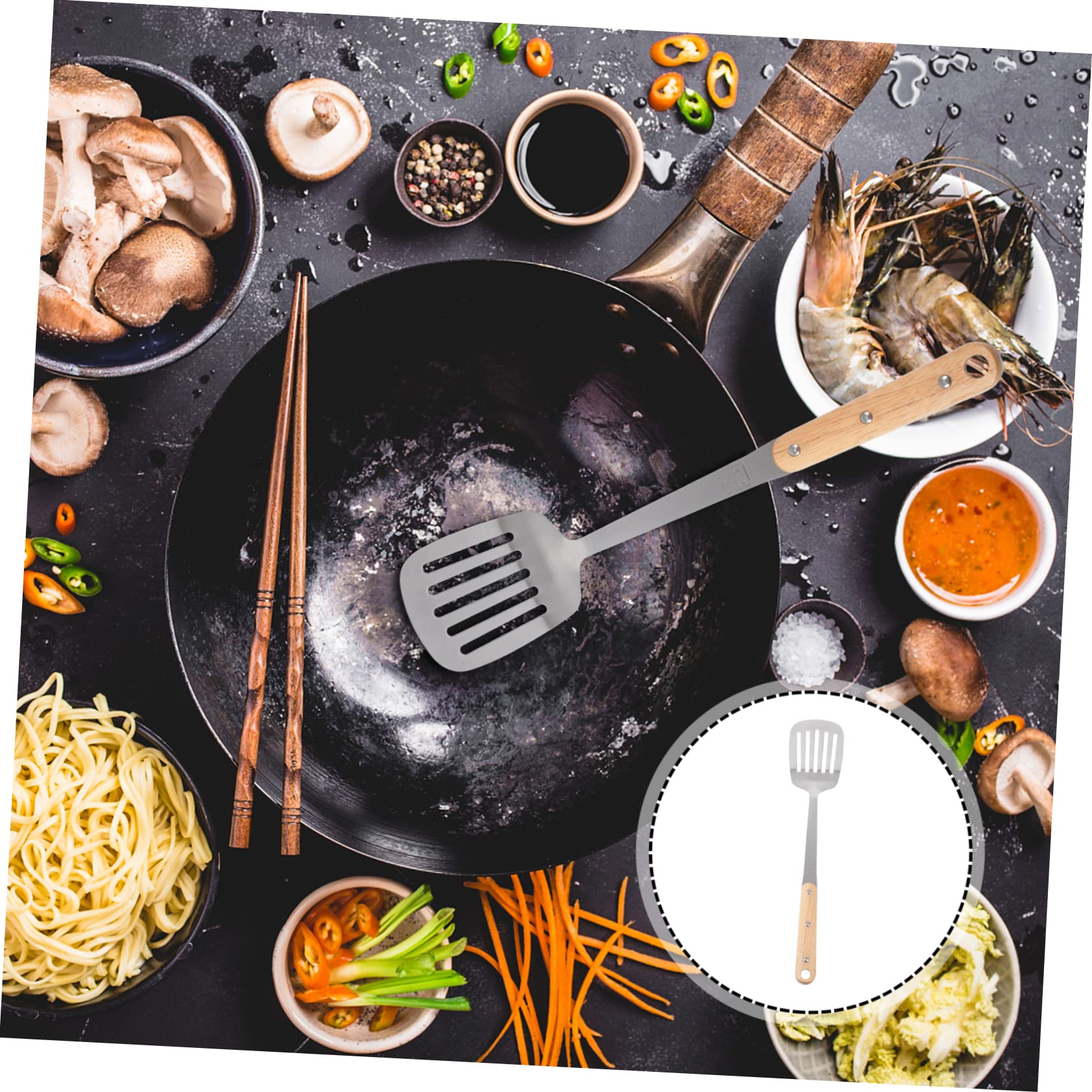 HOMSFOU 3 Sets Shovel Metal Cooking Spoons Stir Fry Spatula Handle Spatula Egg Spatula Wok Turner Spatula Turner Skimmer Ladle Non Stick Pan for Eggs Kitchen Utensils Soup Set Log Barbecue