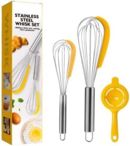 siam's stainless steel whisk set 3 pcs,wire whisk, egg whisk, kitchen cooking utensils for blending, whisking, stirring (3 pieces)