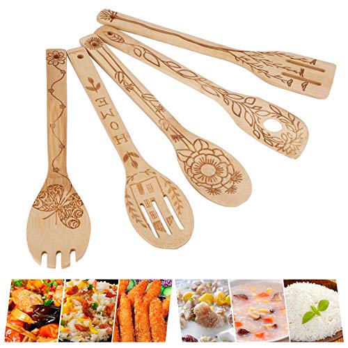 5Pcs Set Shovel Spa Spoon Kit Carving Bamboo Cooking Utensils Cookware Kitchen Supply 5Pcs Set Shovel Spa