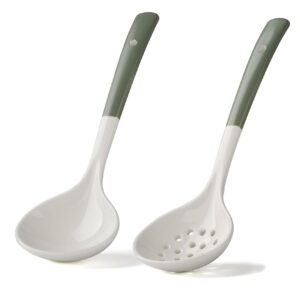 ceramic soup ladle spoon set of 2,hot pot accessories kit soup ladle skimmer spoon slotted cooking utensil for cooking stirring (green)