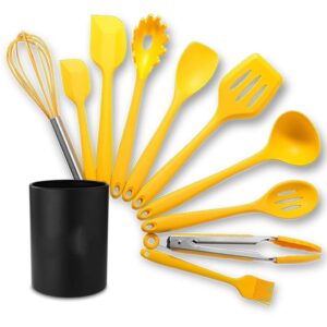 10pc yellow silicone kitchenware cooking utensils set heat resistant kitchen non-stick cooking utensils with storage box