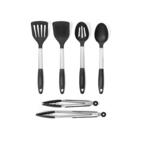 daily kitchen utensil set silicone and stainless steel - heat resistant cooking utensils for non stick cookware - silicone utensils cooking utensil set - kitchen tools and gadgets - 6-piece tool set