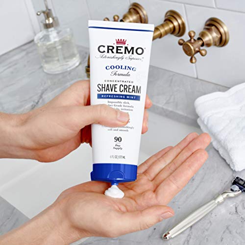 Cremo Barber Grade Cooling Shave Cream, Astonishingly Superior Ultra-Slick Shaving Cream Fights Nicks, Cuts And Razor Burn, 6 Fl Oz (2 Pack), WHITE