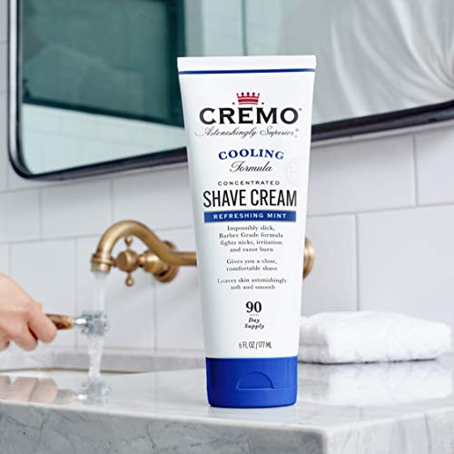 Cremo Barber Grade Cooling Shave Cream, Astonishingly Superior Ultra-Slick Shaving Cream Fights Nicks, Cuts And Razor Burn, 6 Fl Oz (2 Pack), WHITE