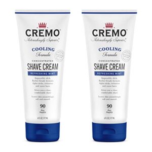 cremo barber grade cooling shave cream, astonishingly superior ultra-slick shaving cream fights nicks, cuts and razor burn, 6 fl oz (2 pack), white