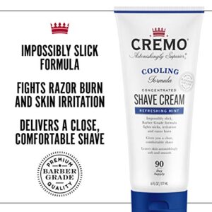 Cremo Barber Grade Cooling Shave Cream, Astonishingly Superior Ultra-Slick Shaving Cream Fights Nicks, Cuts And Razor Burn, 6 Fl Oz (2 Pack), WHITE