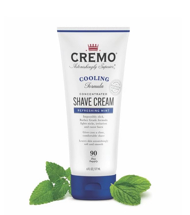 Cremo Barber Grade Cooling Shave Cream, Astonishingly Superior Ultra-Slick Shaving Cream for Men, Fights Nicks, Cuts and Razor Burn, 6 Fl Oz