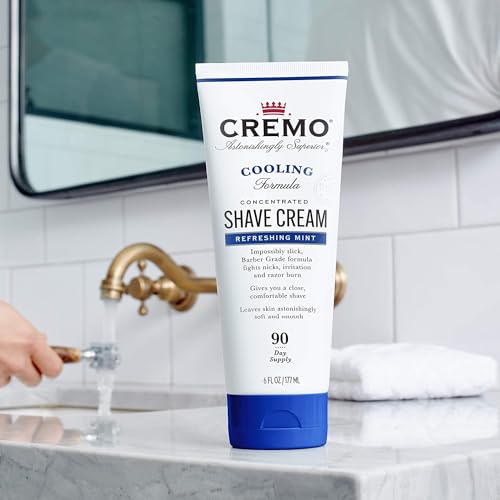 Cremo Barber Grade Cooling Shave Cream, Astonishingly Superior Ultra-Slick Shaving Cream for Men, Fights Nicks, Cuts and Razor Burn, 6 Fl Oz