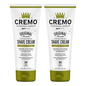 cremo barber grade sage & citrus shave cream, astonishingly superior ultra-slick shaving cream fights nicks, cuts and razor burn, 6 fl oz (2 pack)