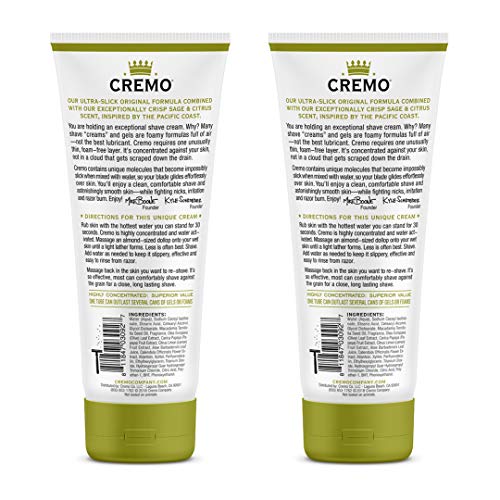 Cremo Barber Grade Sage & Citrus Shave Cream, Astonishingly Superior Ultra-Slick Shaving Cream Fights Nicks, Cuts and Razor Burn, 6 Fl Oz (2 Pack)