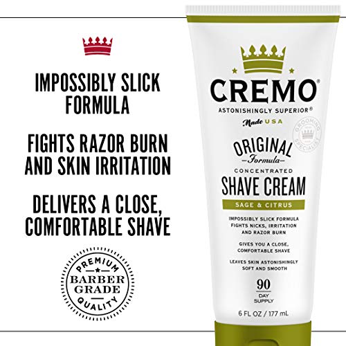 Cremo Barber Grade Sage & Citrus Shave Cream, Astonishingly Superior Ultra-Slick Shaving Cream Fights Nicks, Cuts and Razor Burn, 6 Fl Oz (2 Pack)