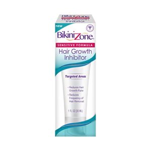 bikini zone hair growth inhibitor - cream to help stop hair growth for face, legs, lips & chin - reduces hair density & length - painless hair inhibitor & moisturizer after waxing & shaving (1 oz)